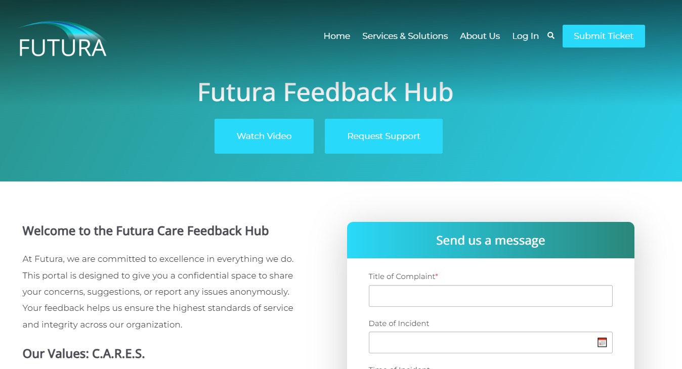 Futura C.A.R.E.S. Feedback Hub | Anonymous Reporting & Suggestions